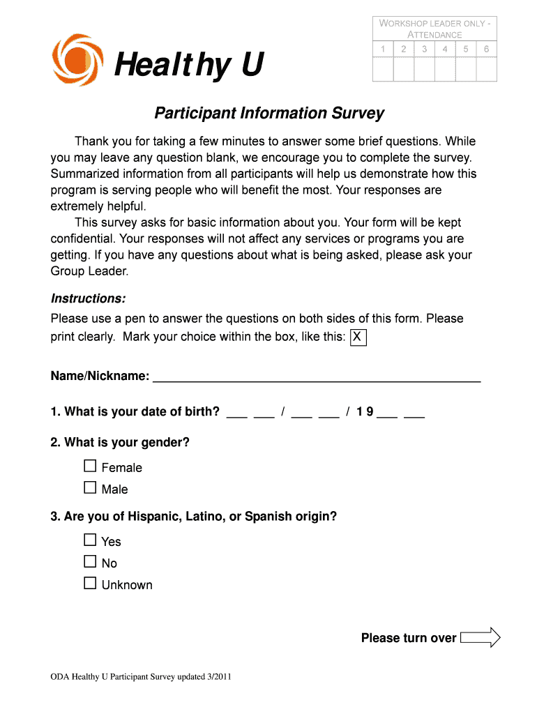 Healthy U Participant Information Survey: Fill out & sign online | DocHub