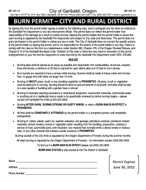 Fillable Online Burn Permit Application - City of Garibaldi Fax Email ...