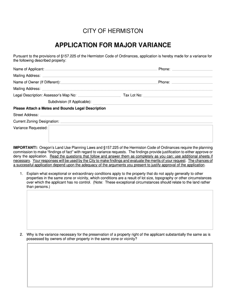 APPLICATION FOR MAJOR VARIANCE: Fill out & sign online | DocHub