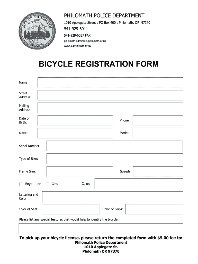 Fillable Online Bicycle Registration Fax Email Print - pdfFiller