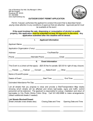 OUTDOOR EVENT PERMIT APPLICATION ... - City Of Roseburg - Fill and Sign ...