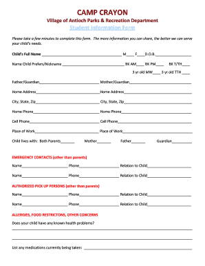Fillable Online antioch il Student Information Form - Village of ...