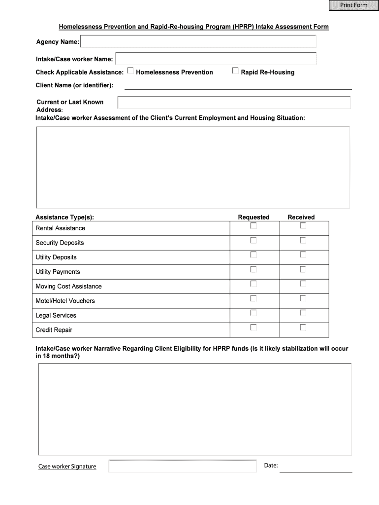Fillable Online HPRP Intake Assessment Fax Email Print - pdfFiller