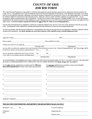 COUNTY OF ERIE JOB BID FORM - Erie County, Pennsylvania - Eriecountygov ...