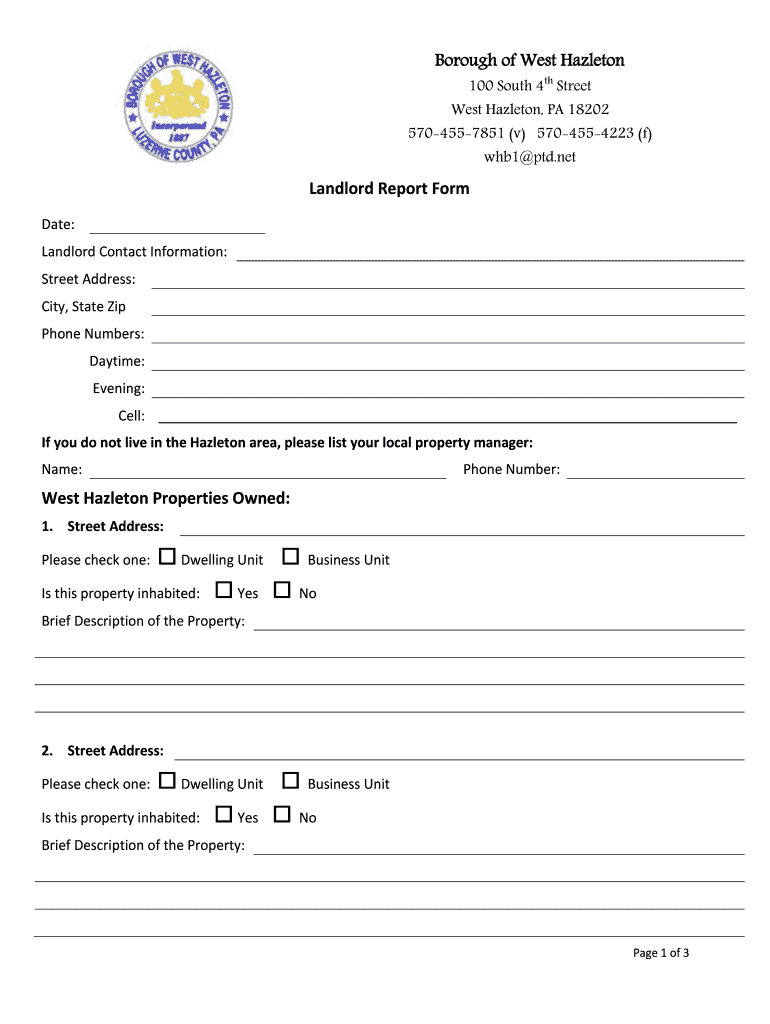 Fillable Online Landlord Report Form Fax Email Print - pdfFiller
