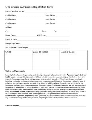 Fillable Online webpages charter One Chance Gymnastics Registration ...