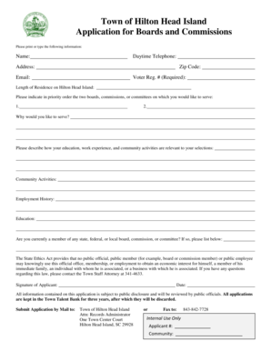 Fillable Online hiltonheadislandsc Board Membership Application - Town ...