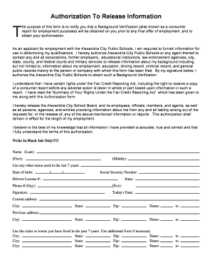 Fillable Online Authorization to Release Information Form - Alexandria ...