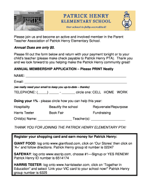 Fillable Online Patrick Henry PTA Membership Form Fax Email Print - pdfFiller