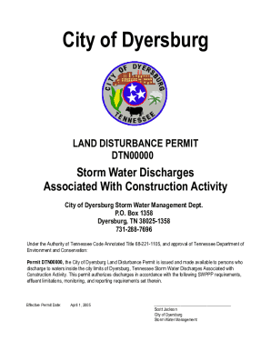 Fillable Online Example Land Disturbance bPermitb - City of Dyersburg ...