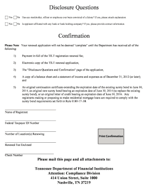 Fillable Online tennessee Disclosure Questions Yes No Has any ...