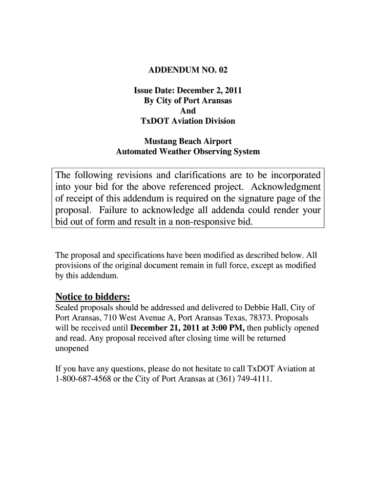 Fillable Online Addendum to Bid Proposal for Mustang Beach Airport Fax ...