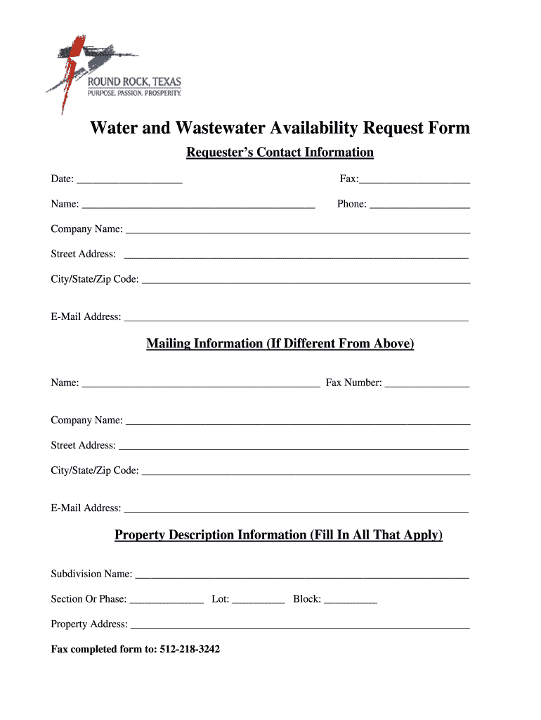 Water and Wastewater Availability Request Form: Fill out & sign online ...