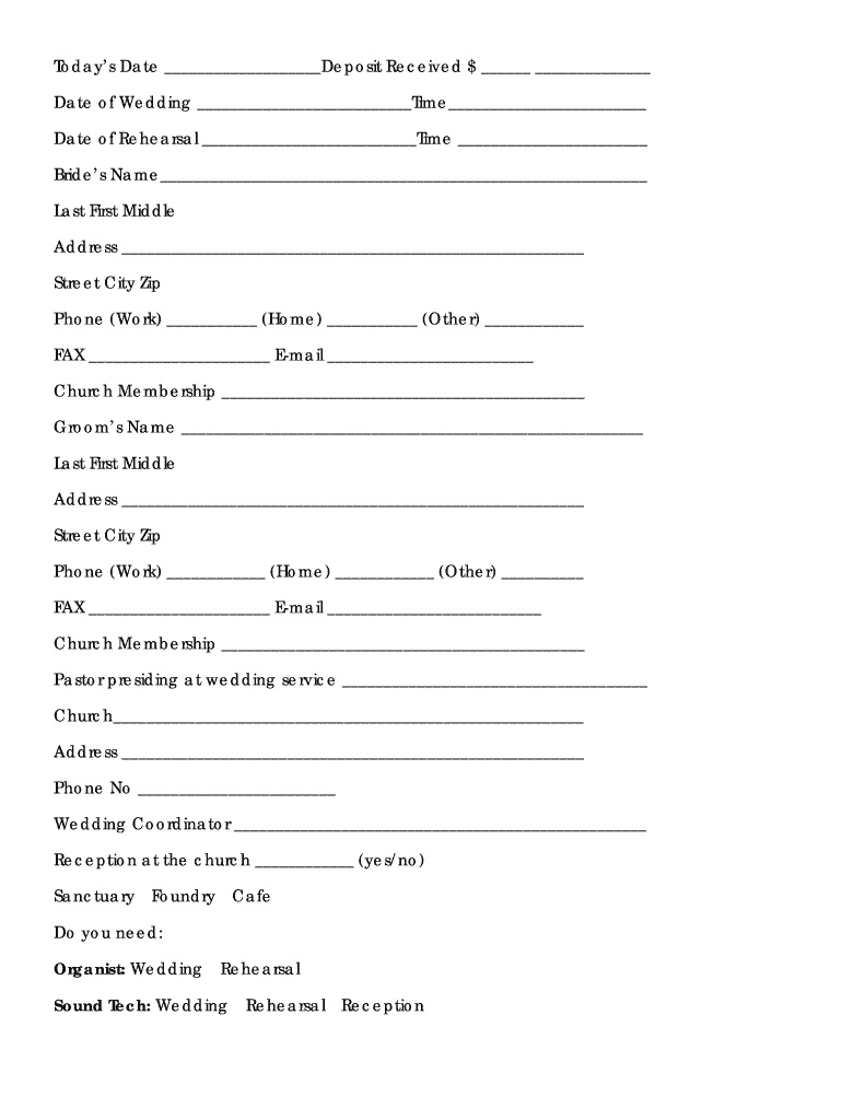 Fillable Online Wedding Information Form Fax Email Print - pdfFiller