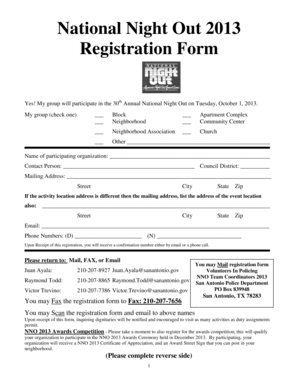 Fillable Online sanantonio National Night Out 2013 Registration Form ...