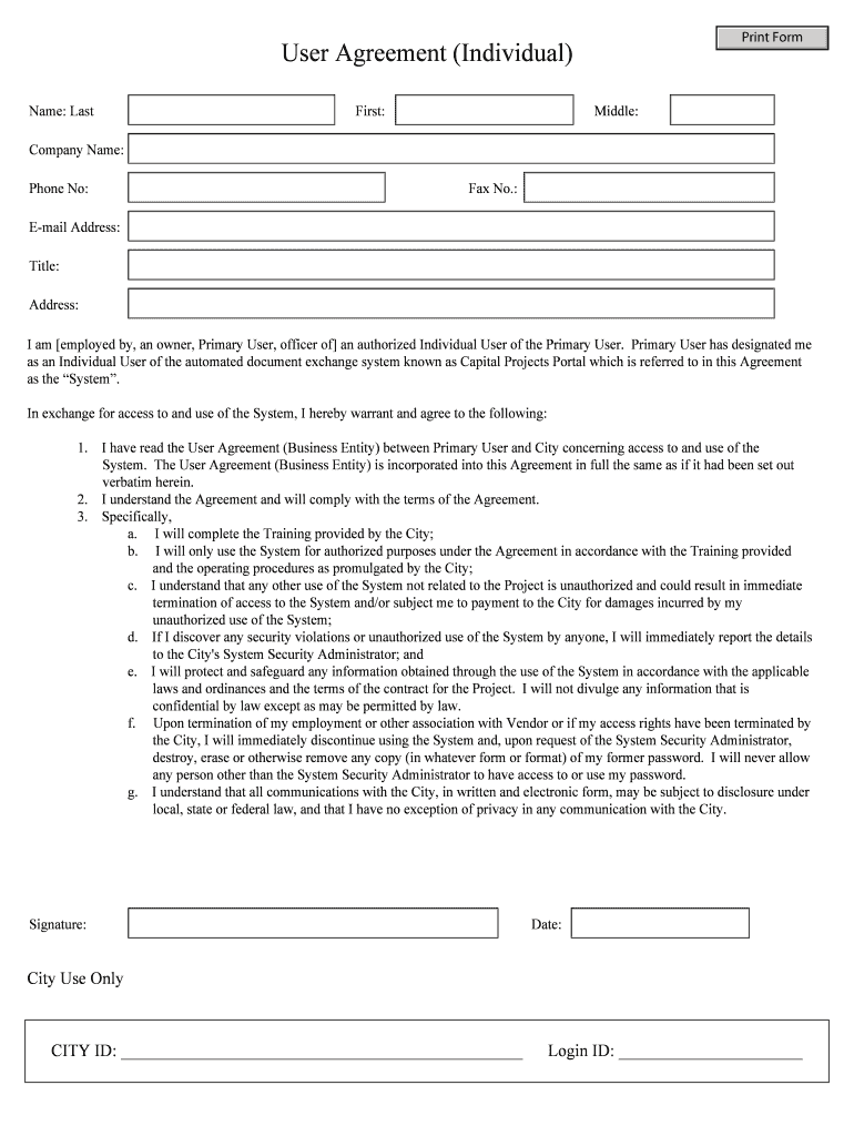 Fillable Online User Agreement (Individual) for Capital Projects Portal ...