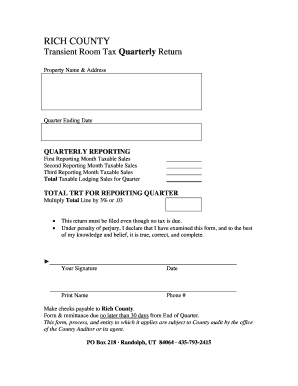 Fillable Online richcountyut Transient Room Tax Quarterly Report Form ...