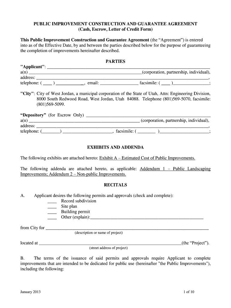 PUBLIC IMPROVEMENT CONSTRUCTION AND GUARANTEE AGREEMENT: Fill out ...