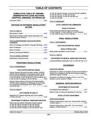 Fillable Online register dls virginia TABLE OF CONTENTS 12 12 12 12 ...