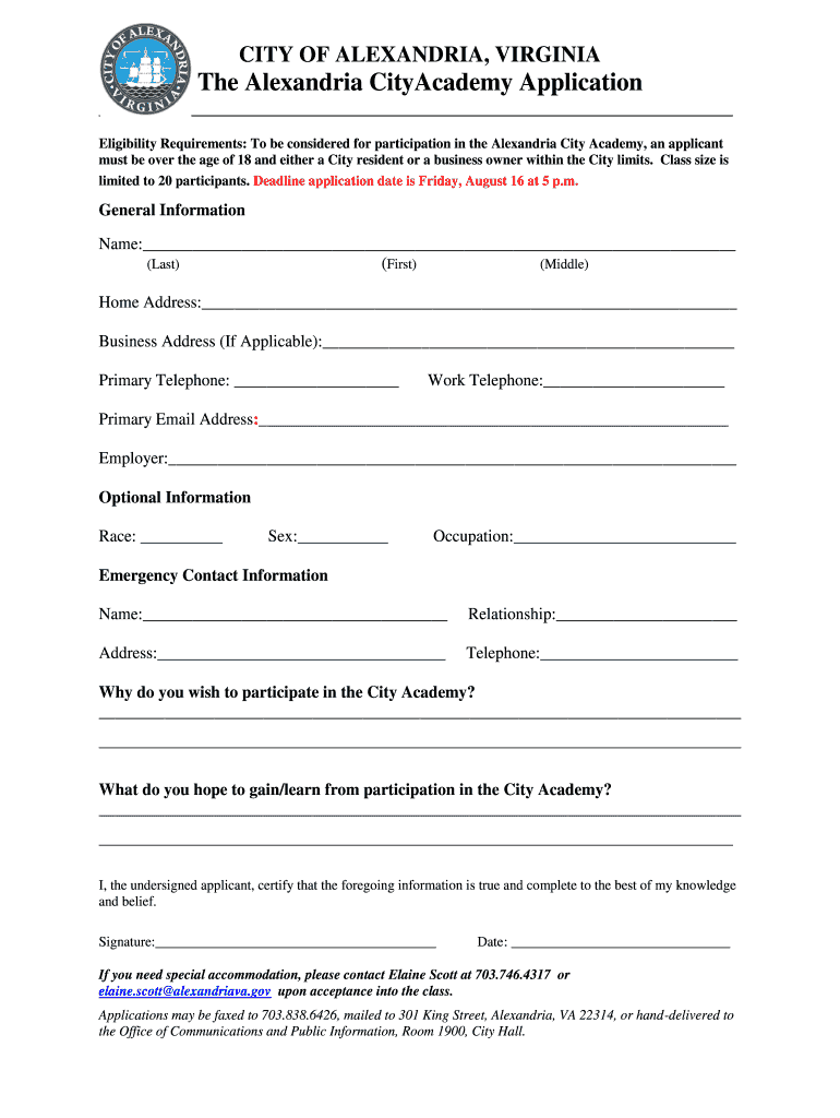Alexandria City Academy Application: Fill out & sign online | DocHub