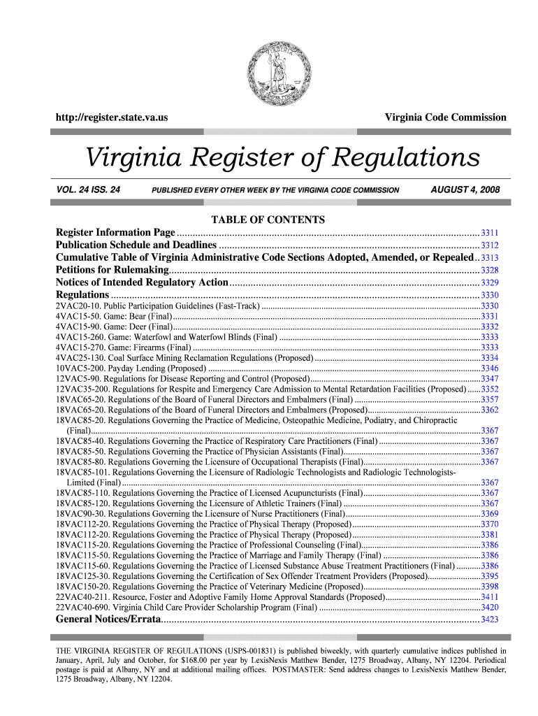 Fillable Online register dls virginia v24i24.doc - register dls ...