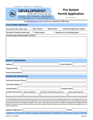 Fillable Online kirklandwa Fire System Permit Application. Use this ...