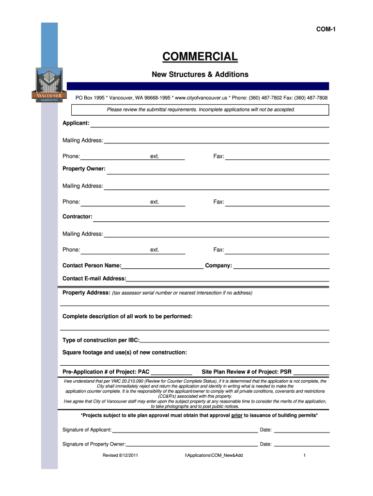 Fillable Online Commercial New Structures & Additions Fax Email Print ...