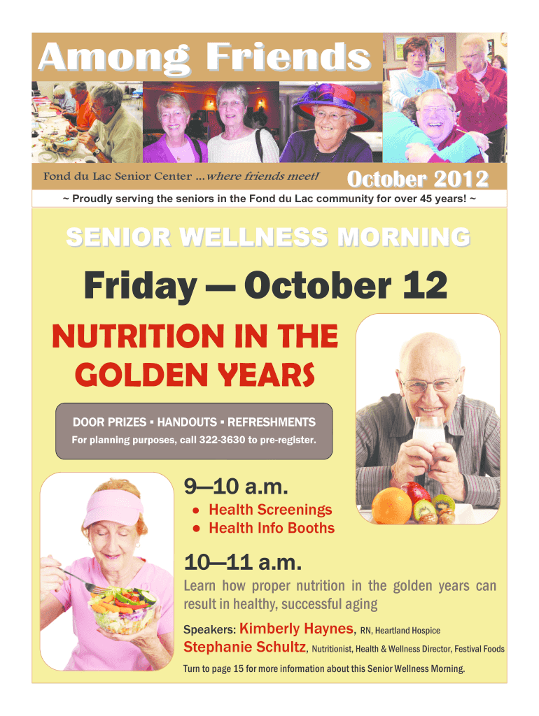 Fillable Online Fond du Lac Senior Center Newsletter - October 2012 Fax ...
