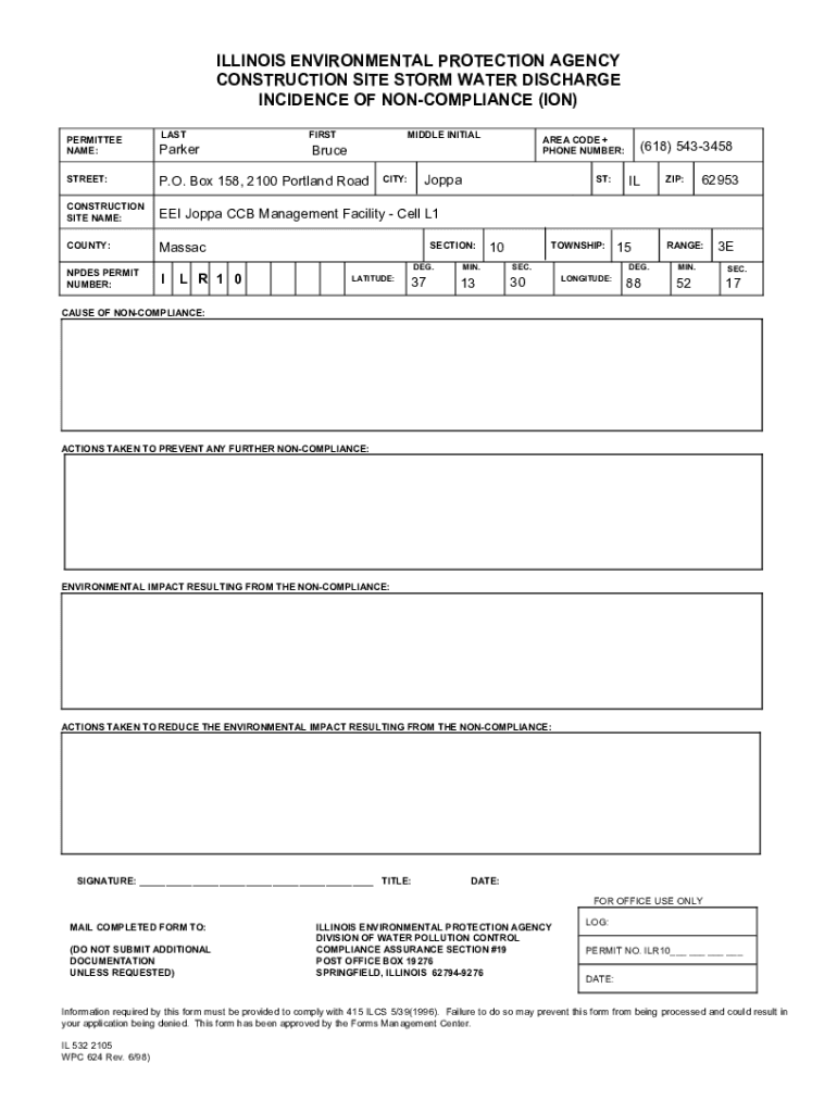 Fillable Online NPDES Permit No. ILR10 for Construction Site Activities ...
