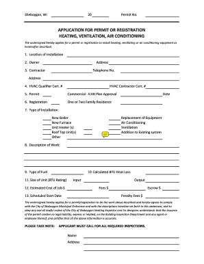 Fillable Online HVAC Permit Application - City of Sheboygan Fax Email ...
