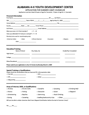 Fillable Online aces Alabama 4-h youth development center - Alabama ...