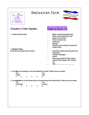 Fillable Online aces Evaluation Form Teens Don'ts - aces Fax Email ...