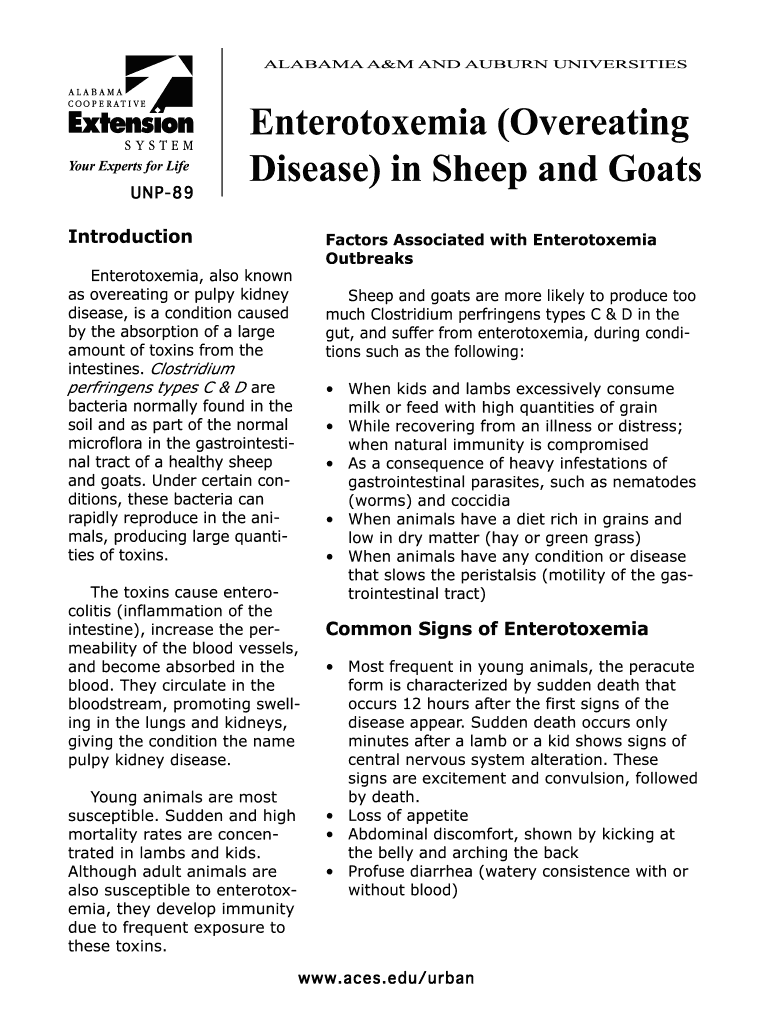 Fillable Online Enterotoxemia (Overeating Disease) in Sheep and Goats ...