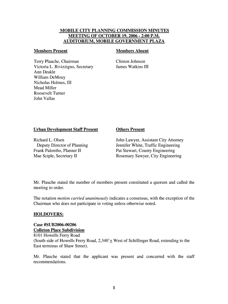 Fillable Online Meeting of October 19, 2006 Fax Email Print - pdfFiller