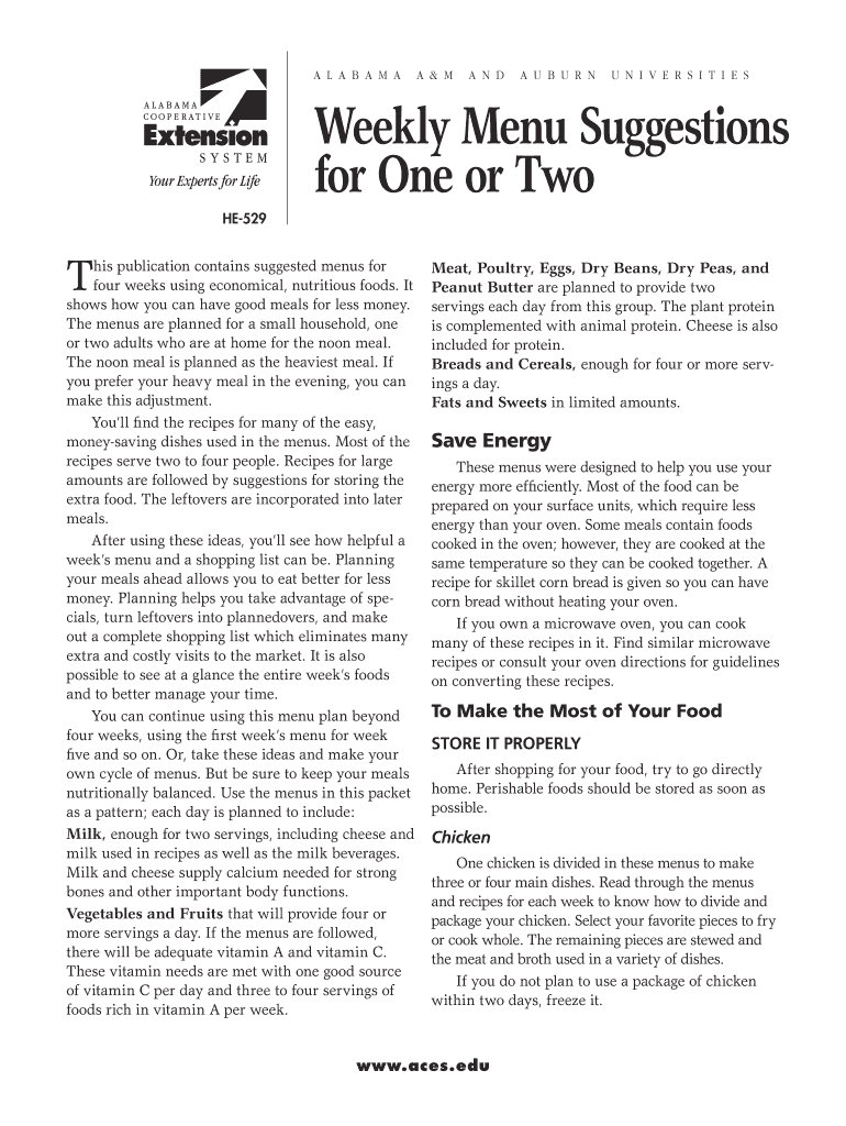 Fillable Online Weekly Menu Suggestions Fax Email Print - pdfFiller