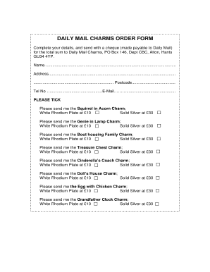 Fillable Online DAILY MAIL CHARMS ORDER FORM Fax Email Print - pdfFiller