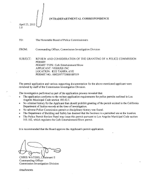 Fillable Online lapdpolicecom lacity 0 TO: The Honorable Board of ...