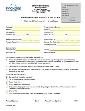 Fillable Online escondido Escondido Historic Designation Application ...