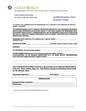 Fillable Online web miamibeachfl UNDERGROUND UTILITY REQUEST FORM ...