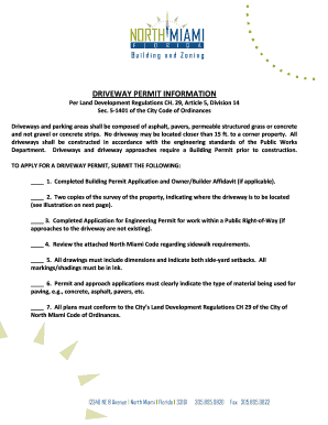 Fillable Online northmiamifl DRIVEWAY PERMIT INFORMATION - City of ...