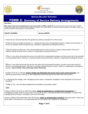 Fillable Online dca state ga FORM 2: Summary of Service Delivery ...