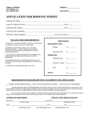 Fillable Online hillside-il APPLICATION FOR ROOFING PERMIT - Village of ...