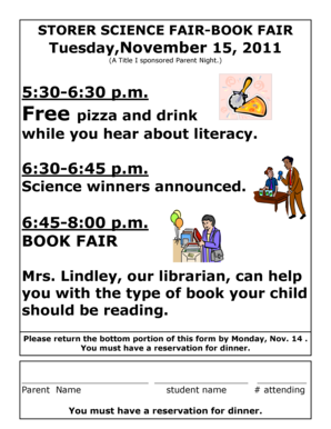 Fillable Online SCIENCE FAIR-BOOK FAIR-LITERACY NIGHT 11-15-11 Fax ...