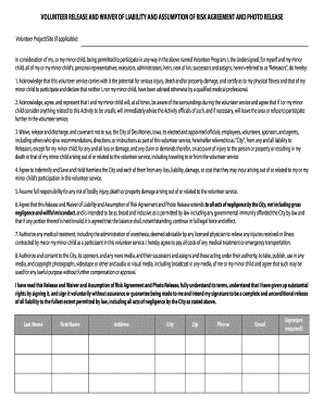 Fillable Online dmgov Volunteer Release and Waiver of Liability for ...