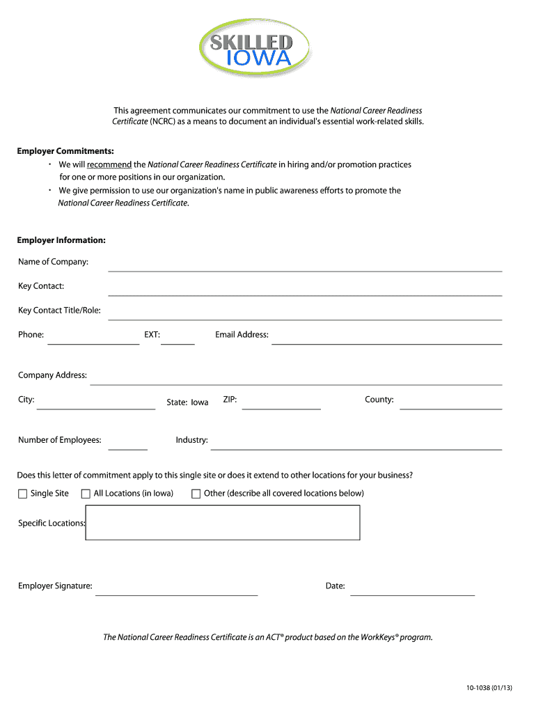 70-1038 EmployerForm NCRCAgreementStatic - Iowa Workforce: Fill out ...
