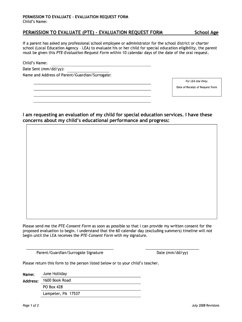 Fillable Online Permission to Evaluate – Evaluation Request Form Fax ...