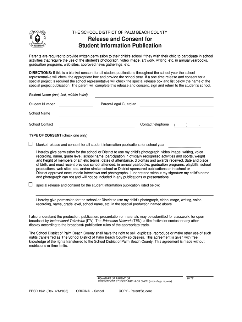 Fillable Online Release and Consent for Student Information Publication ...