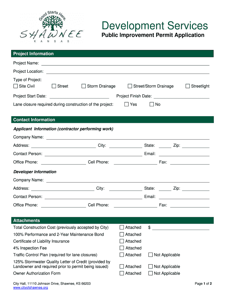 Fillable Online Public Improvement Permit Application Fax Email Print - pdfFiller