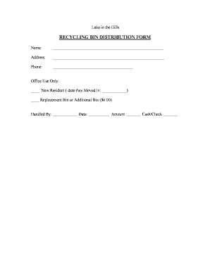 Fillable Online lith Recycling Bin Distribution Form - Lake in the ...