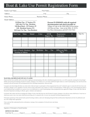 Fillable Online lith Boat & Lake Use Permit Registration Form - lith ...